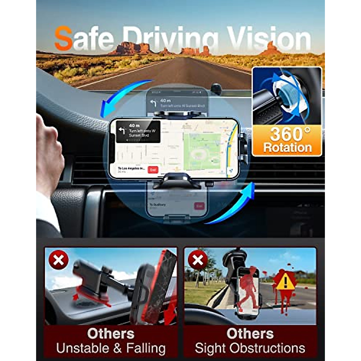 VANMASS Upgraded Car Vent Phone Mount [Patent Steel-Hook] Air Vent Holder Clip Sturdiest Shockproof Universal Mobile Cell Phone Mount Handsfree Stand Cradle for iPhone 14 13 Samsung Galaxy,Grey