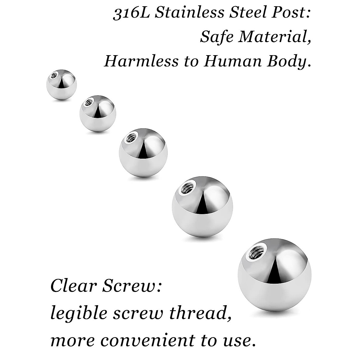Vsnnsns 16G Replacement Balls 316L Surgical Steel Externally Threaded Piercing Balls for Nipple Tongue Belly Rings Lip Septum Rings Barbell Cartilage Tragus Earrings Piercing Jewelry Balls 16 Gauge