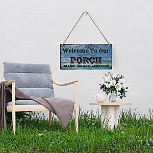 Farmhouse Porch Welcome Wooden Sign Wall Decor Rustic Welcome to Our Porch Wood Plaque Hanging Sign Decoration for Home Door 5”x10”