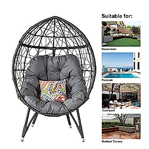 Wallowsun Patio Basket Wicker Chair PE Rattan Egg Lounge Chair with Cusion Pillow for Outdoor or Indoor