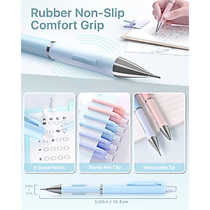 Four Candies Cute Mechanical Pencil Set 0.5 mm & 0.7mm & 0.9mm, with HB #2 Lead Refills, Pastel Erasers & Eraser Refills, 16-Count Pack, Aesthetic School Supplies for Writing, Drawing and Sketching