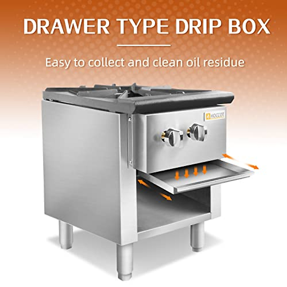 HOCCOT Single Burner Gas Stove, Propane and Natural Gas Commercial Hot Plate, 18"X21" Stainless Steel Wok Countertop Commercial Range, Outdoor Cooker, Restaurant Equipment Gas Stove Burner, 90,000 BTU