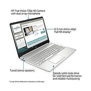 2021 HP 15.6inch FHD Display Laptop puter, AMD Ryzen 3-3250U Processor, 8GB DDR4 RAM, 128GB SSD, Radeon Graphics, HD Webcam, HDMI, Win 10S, Silver, 32GB SnowBell USB Card Natural Silver RAM | SSD