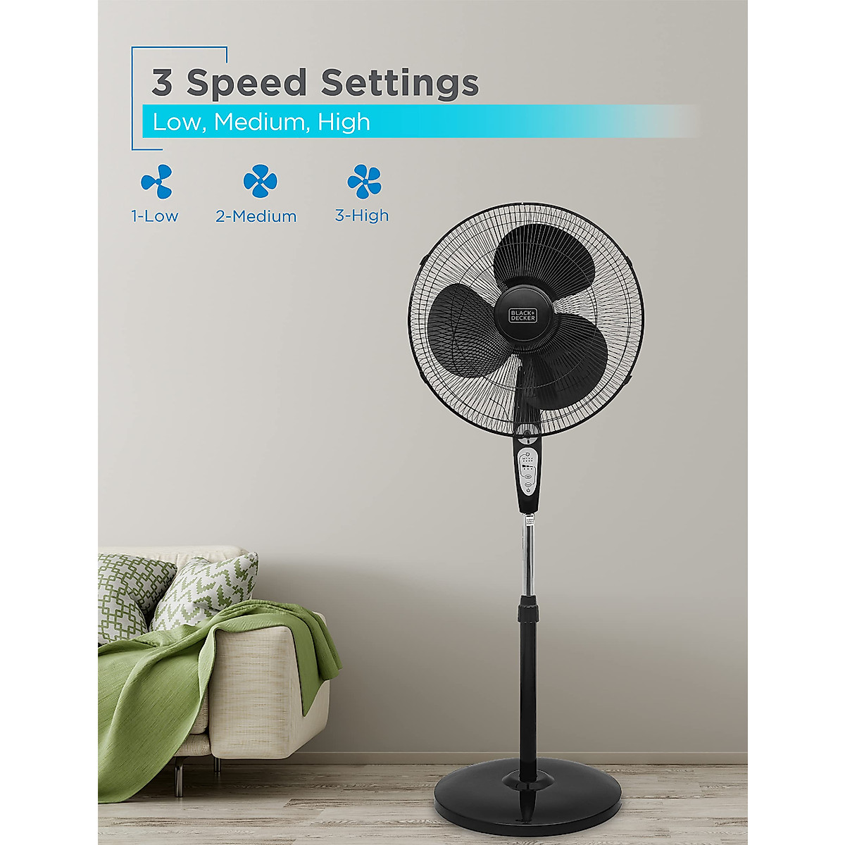 BLACK+DECKER BFSR18B 18 Inches Stand Fan with Remote, Black