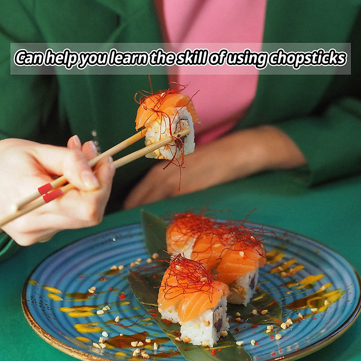 24 Pieces Reusable Kid Training Chopstick Helper for Kids Adults Beginner Learner or Trainers, Plastic Practice Chop Stick Pack, Hinges Connector for Practice Chopstick (Black 24pcs)