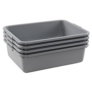 Ramddy 8 L Food Service Commercial Bus Tubs, 4 Packs, Small Rectangle Wash Basin Dishpan, Grey