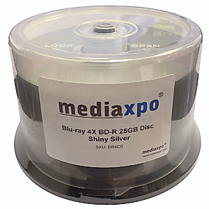 Mediaxpo Grade A Blu-ray 4X BD-R 25GB Disc Shiny Silver (Pack of 50)