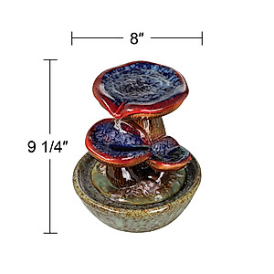 Toadstool Rustic Zen Indoor Cascading Small Tabletop Water Fountain 3-Tier Ceramic 9 1/4" for Table Desk-Top Home Office Bedroom House Relaxation Living Room - John Timberland