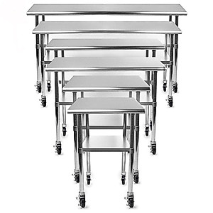 MySit 4 inch Work Table Caster Wheels for Commercial Kitchen Prep Tables, Expanding Stem Casters Set of 4 with Locking Brakes Fit Both 1-1/2" and 1-5/8" Leg Tube Adapter for Stainless Steel Worktable