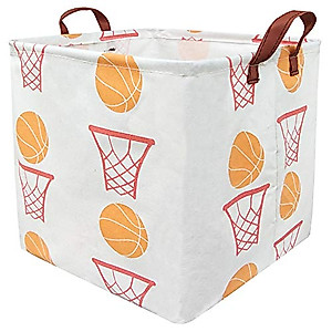 BOOHIT Square Storage Box Basket,Canvas Fabric Toy Collapsible Storage Organizer Bin,PE Waterproof Storage Box,Laundry Basket for Kid Rooms,Playroom,Shelves,Toy Basket,Gift Basket(Basketball)