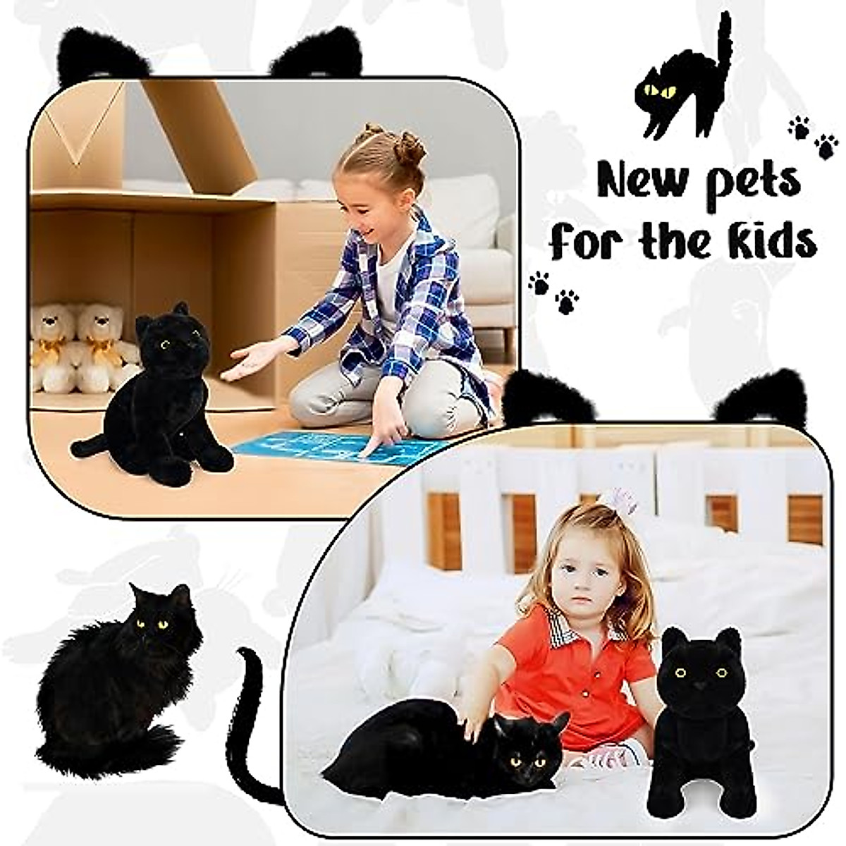 Hagusahuo Black Cat Plush Cat Stuffed Animal Toy, Soft Black Cat Stuffed Animal Pillow, Cute Cat Plushie Stuffed Doll Toy for Kids Boys Girls