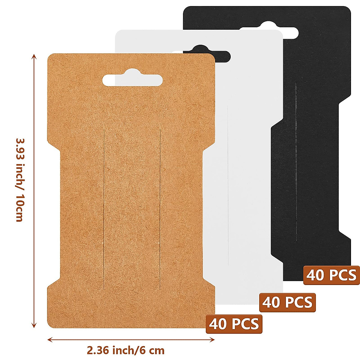 Outus 120 Pieces Hair Clip Display Cards - 6 x 10 cm Kraft Paper Rectangular Card Holders for Hair Bows, Barrettes, and Accessories Organizing in 3 Colors