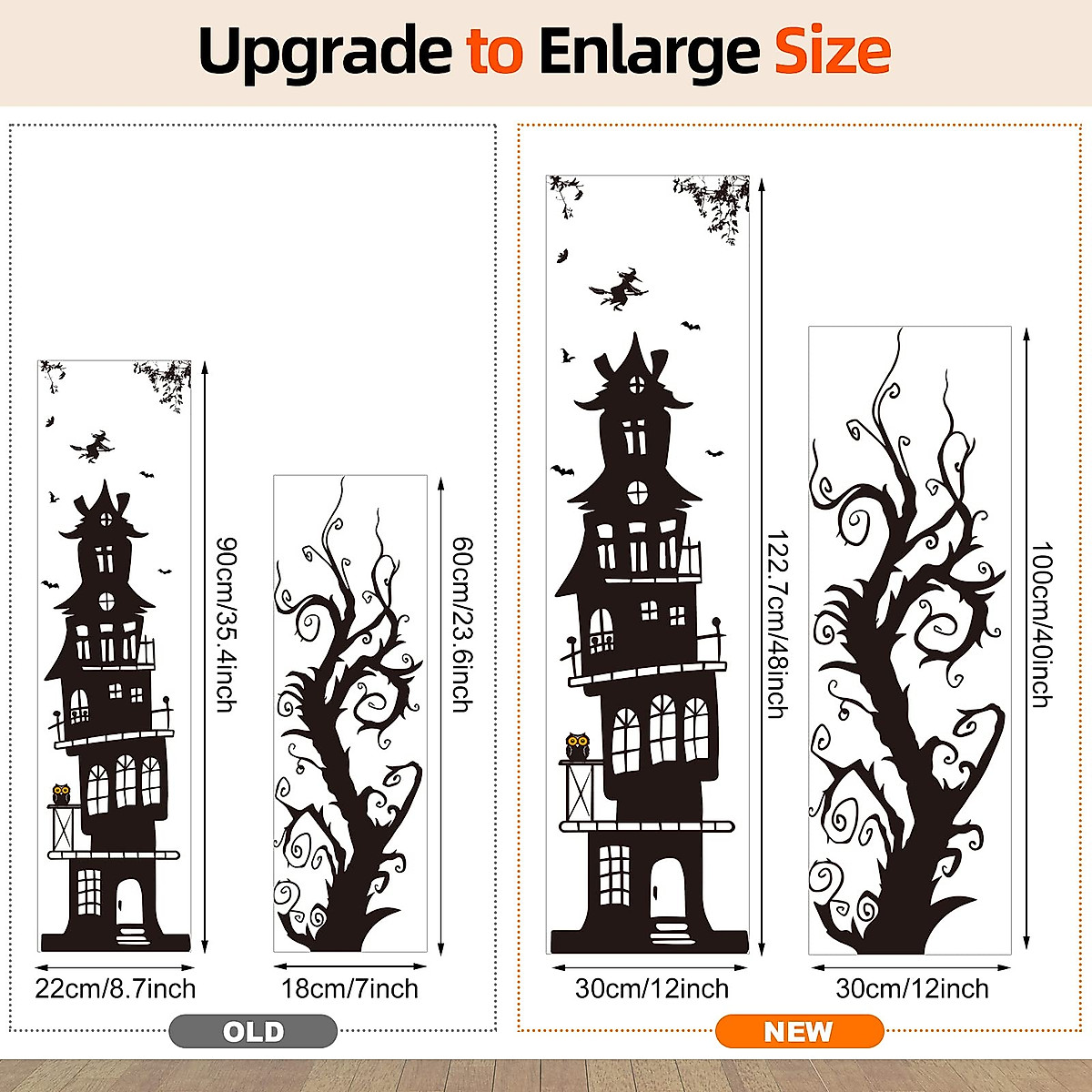 3 Sheets Halloween Wall Decals Tall Halloween Home Wall Decal Bats Ancient Castle Halloween Home Decor Removable DIY Wall Art for Halloween Party Supplies