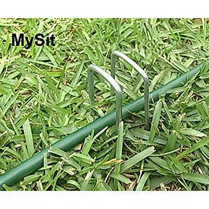 MySit 12" Garden Stakes Pins Landscape Staples 11Ga Tent Stakes 50 Pack, Heavy Duty Galvanized Steel Metal Yard Stakes Ground Lawn Staples Fence Anchors for Weed Barrier Fabric