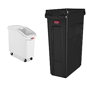 RubbermaidRubbermaid Commercial Products ProSave Shelf-Storage Ingredient Bin & Commercial Products Slim Jim Plastic Rectangular Trash/Garbage Can, 23 Gallon, Black