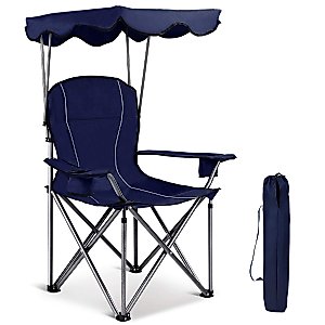 GYMAX Canopy Camping Chair, Folding Sport Chair with Sunshade & Carrying Bag, Portable Heavy Duty Chair for Beach, Poolside, Travel Picnic (Blue)