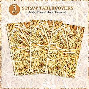 PHOGARY Straw Tablecloth for Cowboy Party Decorations, 3 Pack Fake Hay Table Cover for Farm Birthday Decorations Plastic Country Party Tablecloths, Farm Table Cloth for Tractor/Westtern Baby Shower