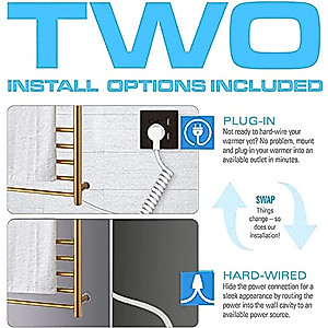 BILLY'S HOME Wall-Mounted Towel Warmer, Luxury Electric Heated Towel Drying Rack with 14 Bars, 43.3 × 20.5 × 4.9 inch, 304 Stainless Steel Gold for Bathroom (HARDWIRING)