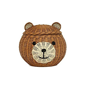 G6 COLLECTION Bear Rattan Storage Basket With Lid Decorative Bin Home Decor Hand Woven Shelf Organizer Cute Handmade Handcrafted Gift Art Decoration Artwork Wicker Bear (Bear Head)
