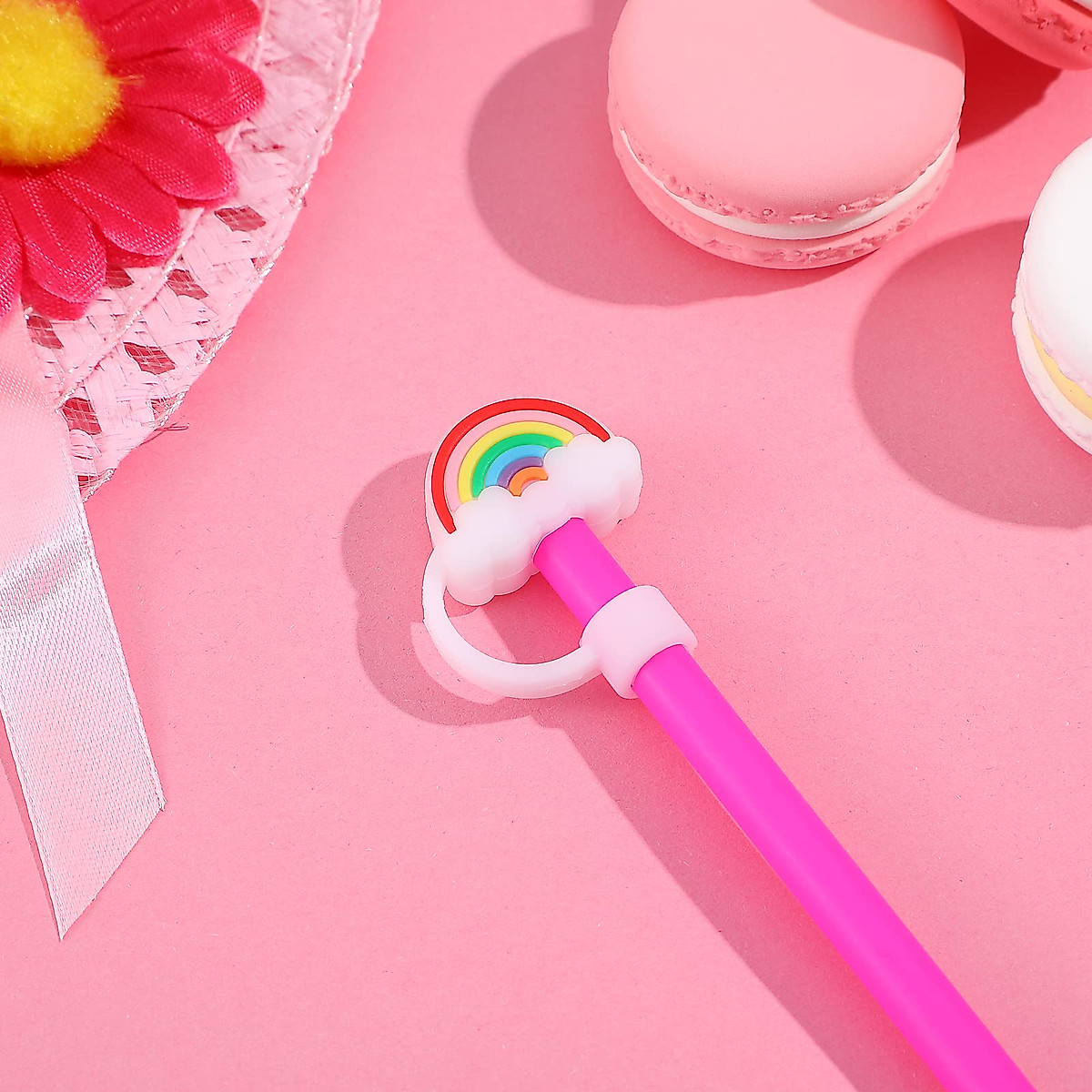 BESTOYARD Silicone Straws Tips Cover Cartoon Rainbow Reusable Compatible with Stanley Drinking Straw Lid Plug Anti-dust Airtight Seal Splash Proof For Telescopic Straw Beverages