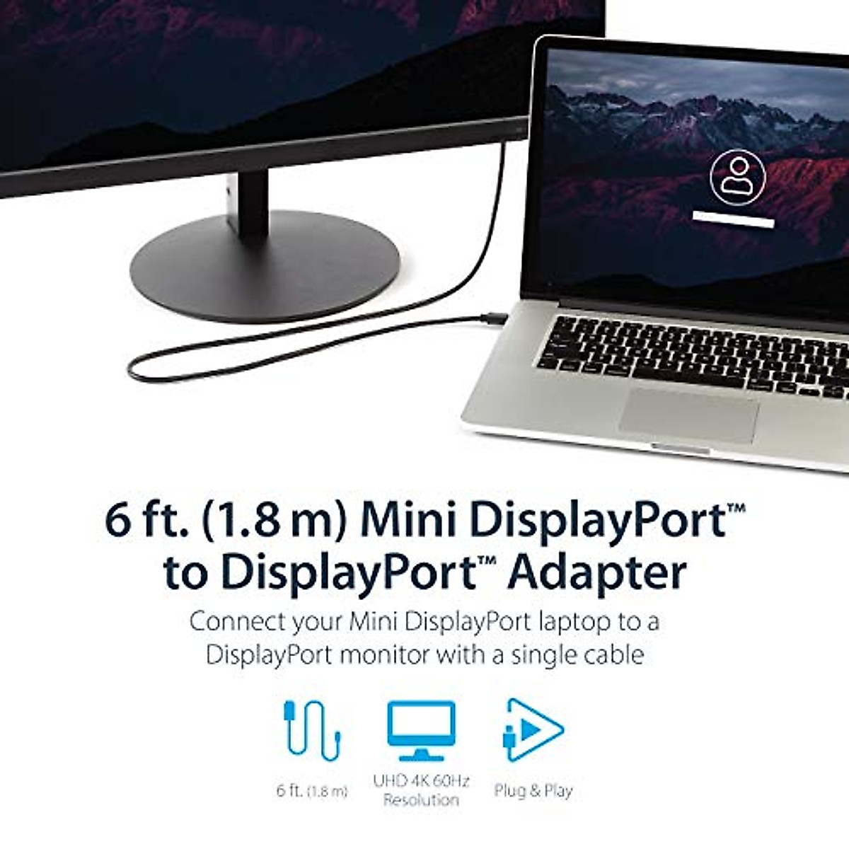 StarTech.com 6ft (2m) Mini DisplayPort to DisplayPort 1.2 Cable - 4K x 2K UHD Mini DisplayPort to DisplayPort Adapter Cable - Mini DP to DP Cable for Monitor - mDP to DP Converter Cord (MDP2DPMM6)