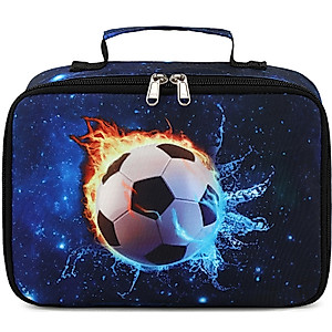 Kids Soccer Lunch Box Boys Girls Insulated Lunch Cooler Bag Reusable Lunch Tote Kit for School Travel