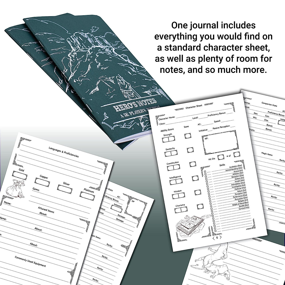 DUNGEON CRAFT Players Journals Detailed RPG Character Notebook: Green, for Dungeons and Dragons Fifth Edition Roleplaying Campaign Notebook - 3 Pack 5.63x8.27 Inch