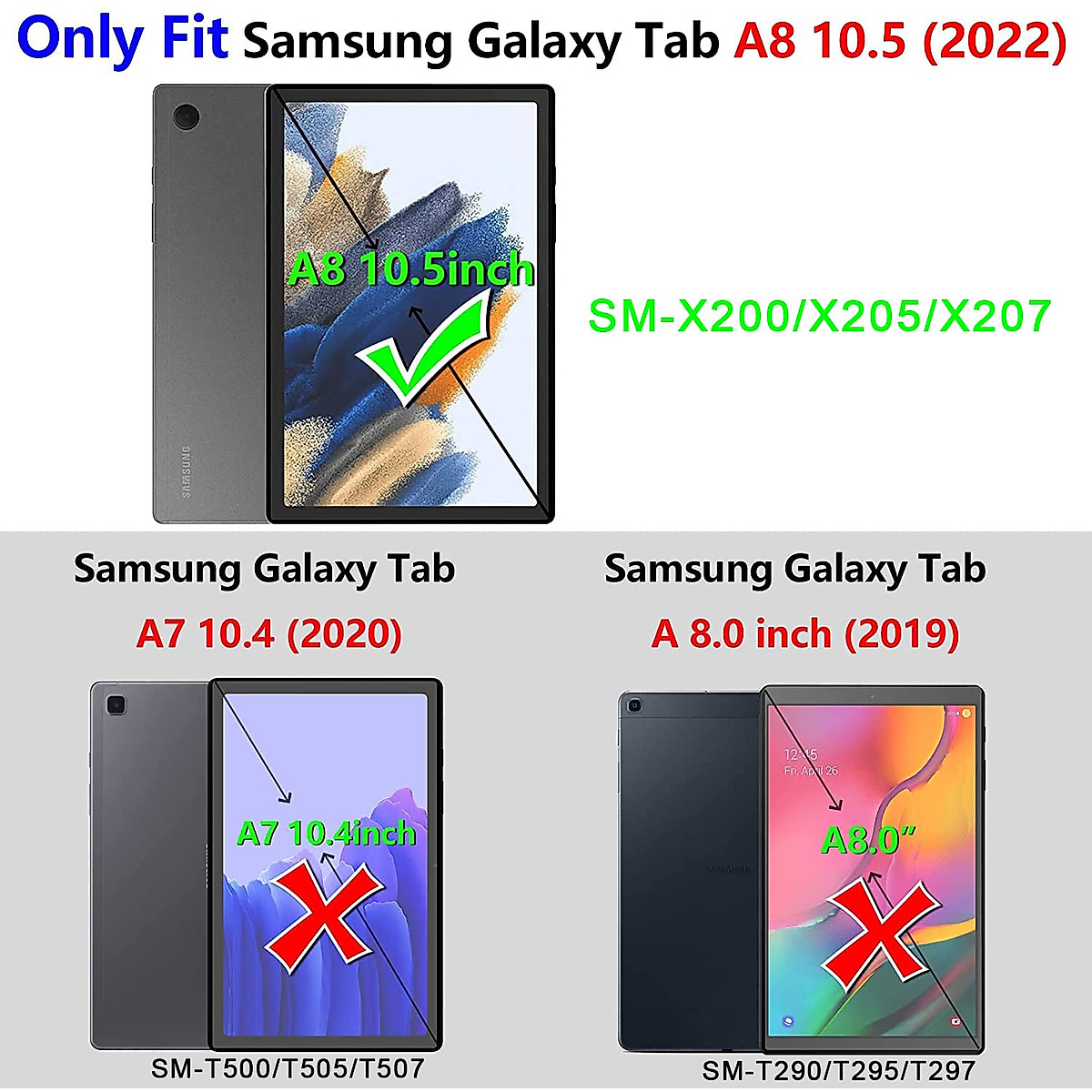 SIBEITU Case Compatible with Galaxy Tab A8 10.5 Inch with Screen Protector 2022, SM-X200/X205/X207, Hard Durable Rugged Protective Tab A8 Cover W/Stand Strap