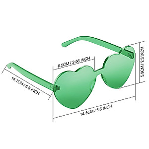 Maxdot 2 Pieces Heart Shape Rimless Sunglasses Transparent Candy Color Frameless Glasses Love Eyewear (Green)