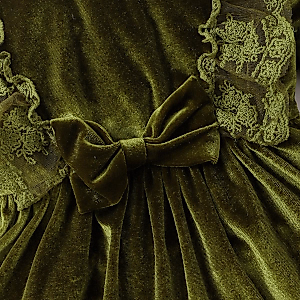 AFAVOM Toddler Baby Girls Velvet Tutu Dress with Headband Fall Winter Outfits Kids Lace Long Sleeve Princess Birthday Party Christmas Dresses Vintage Casual Holiday Playwear Clothes Green 6-9 Months