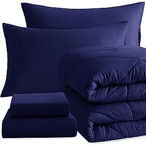 NTBAY Twin Comforter Set with Sheets, 5 Pieces Soft and Breathable Twin Bedding Set, Twin Bed in a Bag, Down Alternative Comforter Set Solid Color All Season, Kids Bedding Set, Navy Blue