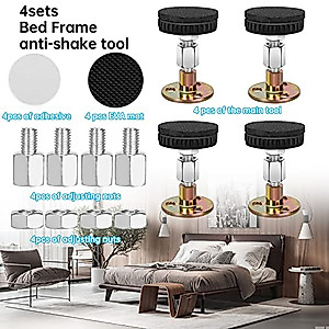 4 PCS Adjustable Threaded Bed Frame Anti-Shake Tool,Headboard Stoppers Fixer with Anti-Shake Hex Nut,Bedside Antishake Telescopic Support Stabilizer for Beds Room Wall Cabinets Sofas Cabinets Desks
