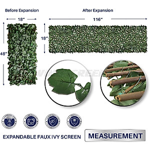 Artificial Expandable Ivy Leaf Faux Leaves Privacy Fence Screen for Outdoor Indoor Backyard Patio Balcony (Single Sided Leaves, 2 Packs)
