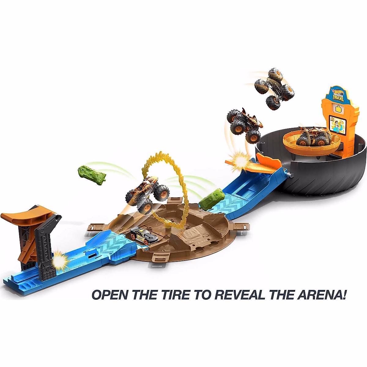 Hot Wheels Monster Trucks Set of 12 (1:64 Scale) + Hot Wheels Monster Trucks Stunt Tire Playset (Amazon Exclusives)