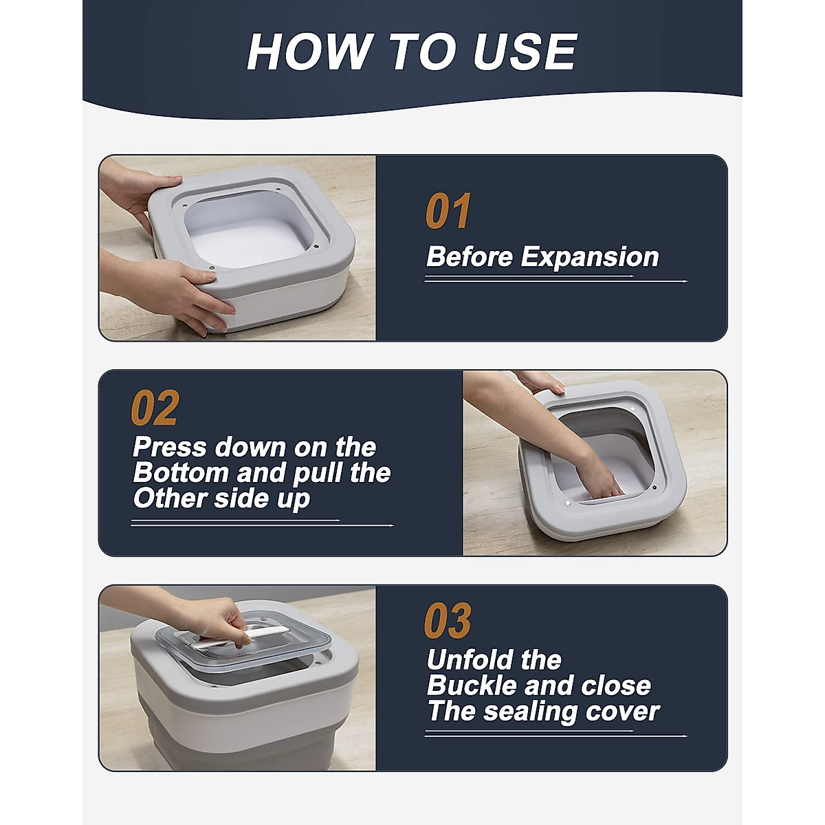 ARUKEE Dog Food Storage Container,15 Lb Dog Food Containers Large Collapsible Grain Storage Bins with Measuring Cup for Cereal Flour Snacks Nuts, Grey