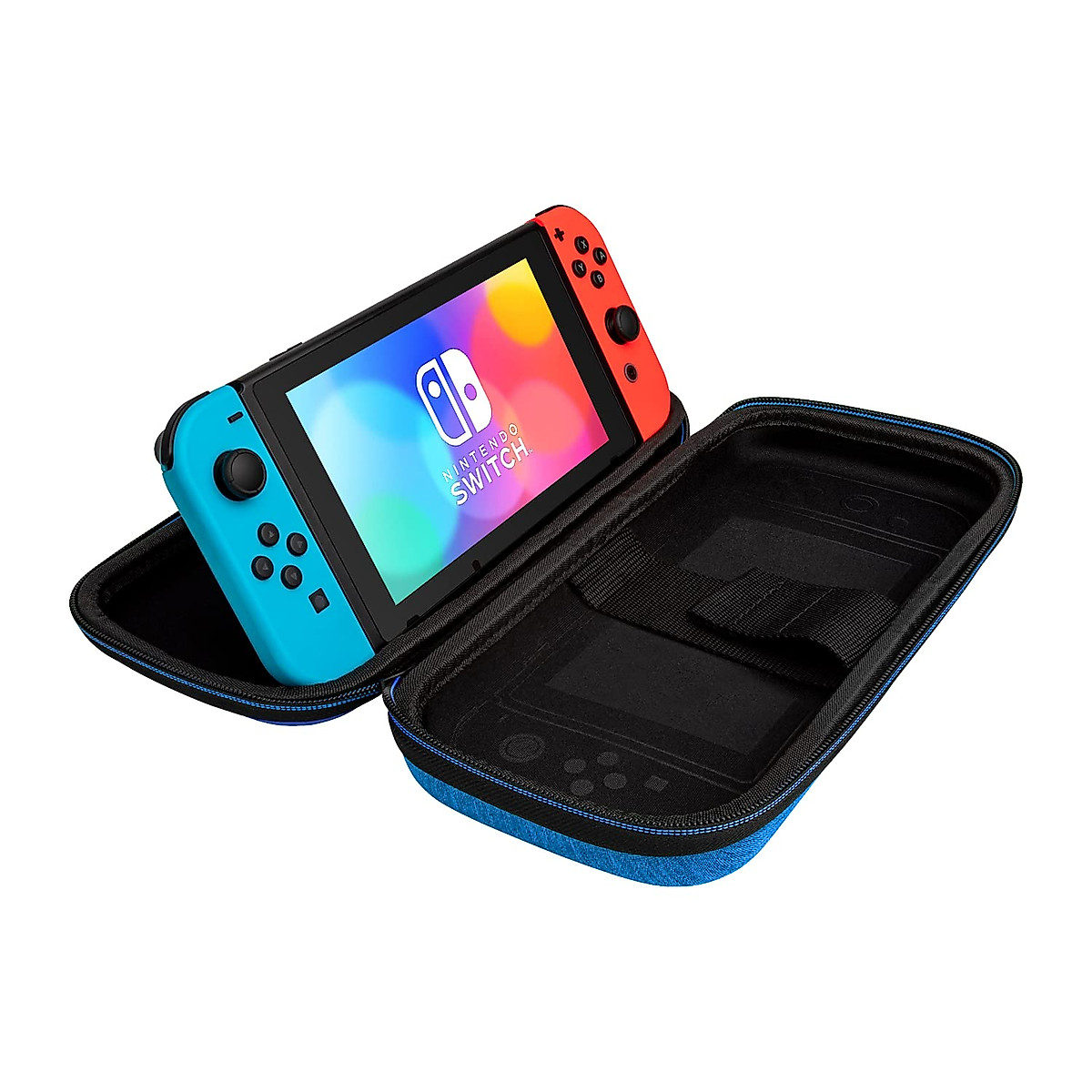 PDP Gaming Officially Licensed Nintendo Switch Slim Deluxe Travel Case - Switch OLED Protective Carrying Case and 14 game holder - Hardshell Protection - Protective Vegan Leather - (Mario Blue / Red)