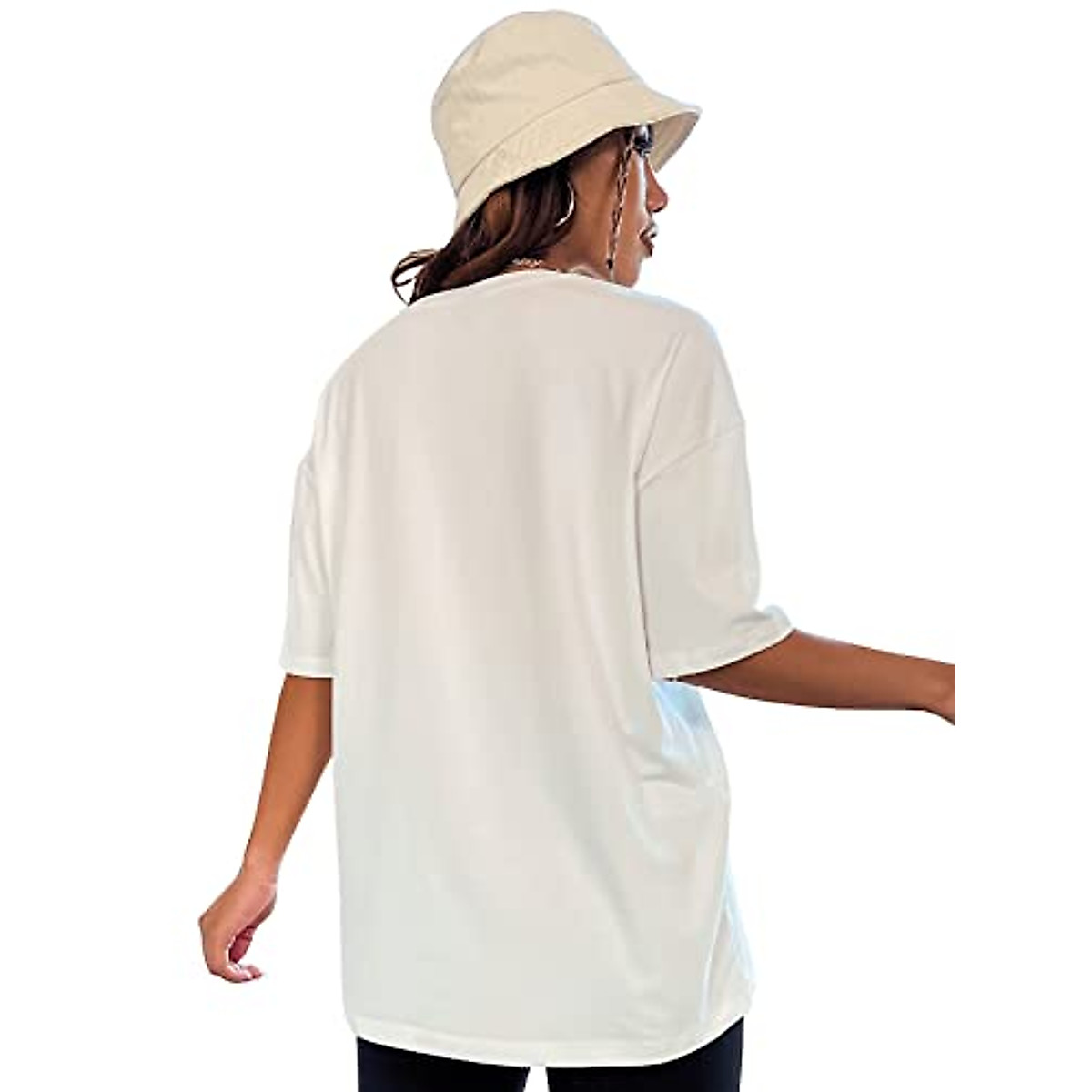 Verdusa Women's Casual Crewneck Short Sleeve Letter Graphic Drop Shoulder Oversized Tee T Shirt White S