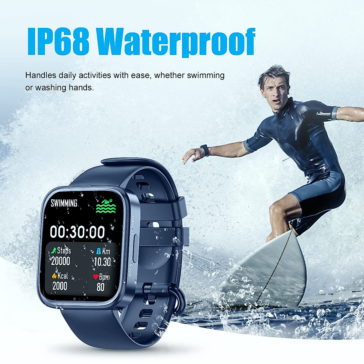 Joombonpia Smart Watch for Android Phones iPhone Compatible 1.71''Touch Screen Fitness Tracker with Heart Rate Blood Oxygen Sleep Monitor IP68 Waterproof Smart Watches for Men(Blue)