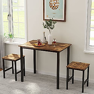 AWQM 3 Piece Dining Table Set, Small Kitchen Table and 2 Stools, Kitchen Breakfast Dining Table Set, Breakfast Table of 35.43 x 23.62 x 29.92 inches, Stools of 13.8 x 13.8 x 17.8 inches, Rustic Brown