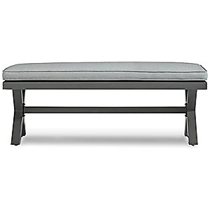 Signature Design by Ashley Elite Park Casual Outdoor Aluminum Bench with Cushion, Gray