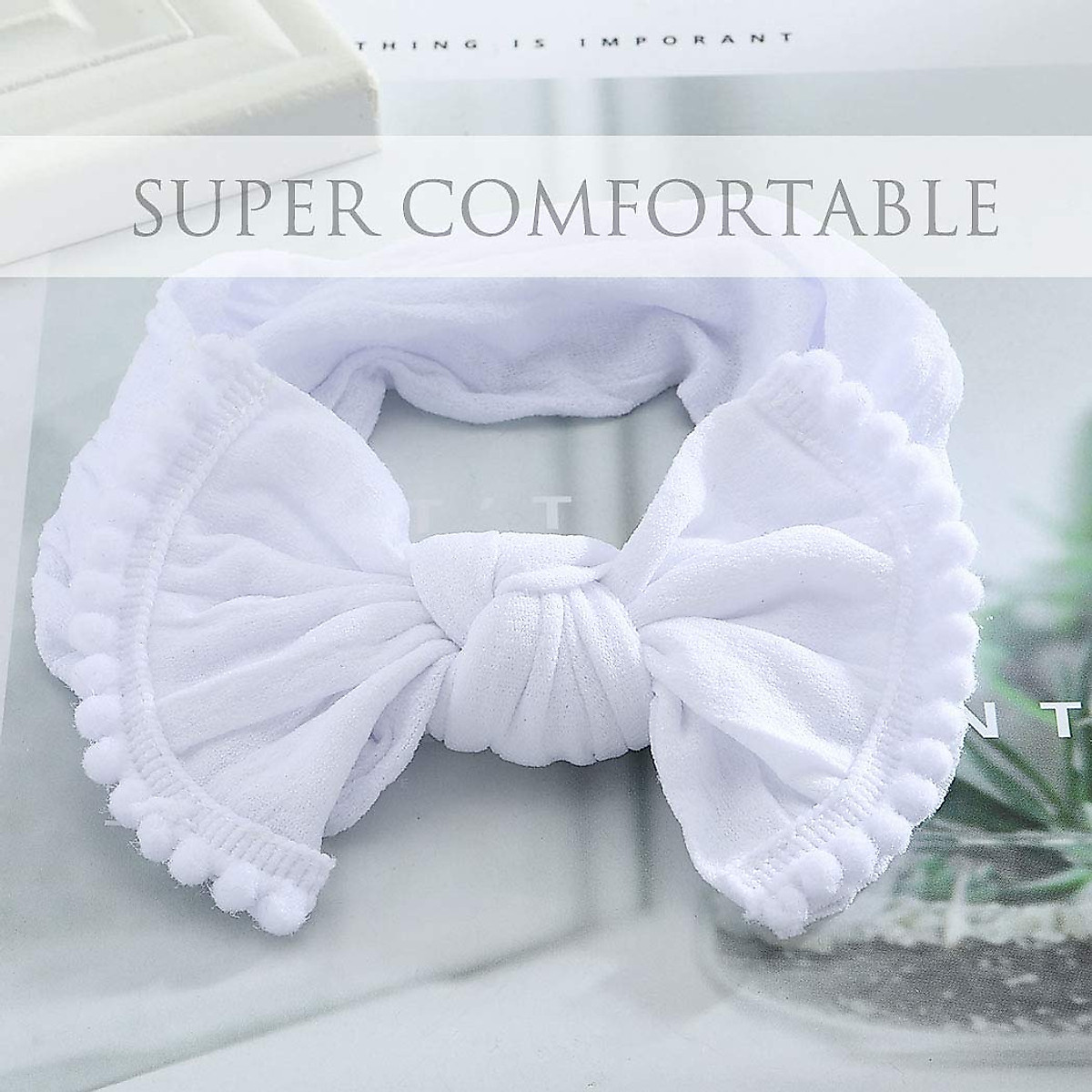 CanB Baby Hair Bow Headband Infant Toddler Bow Stretchy Knot Nylon Baby Headbands Baby Accessories(White)