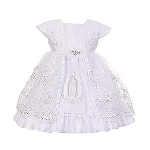 Gigi's Classy Kids Baby Girls White Baptism Dedication Dress Headband Virgin Mary Guadalupe Bautizo (6-12 Months)