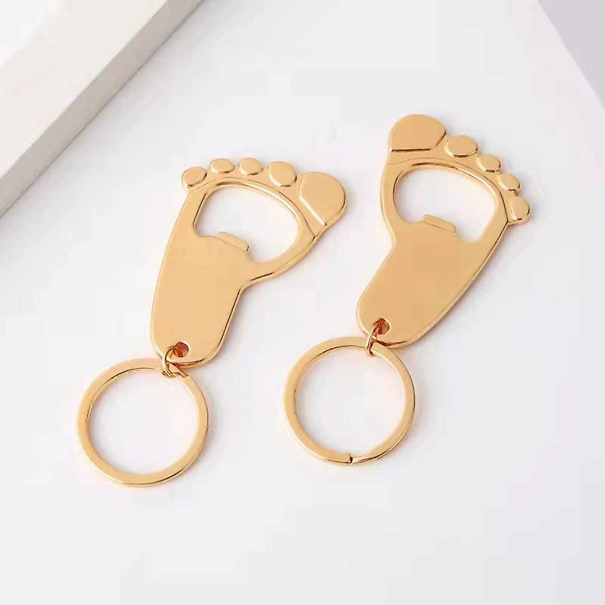 ARFUKA Bottle Opener Keychain Mini Foot Pendant Soda Beer Bottle Opener Keyring Beverage Bottle Opener Key Holder Women Men Gift for Baby Shower Birthday Christmas Festival Gold