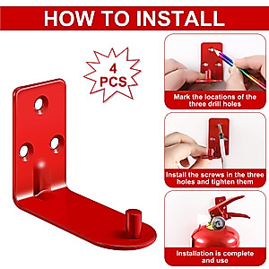 Fire Extinguisher Mount Fire Extinguisher Bracket for 5-20 lb Fire Extinguisher Wall Mount Universal Fire Extinguisher Holder Wall Hook with Screws Gaskets Self Adhesive Safety Sticker Sign (4 Sets)