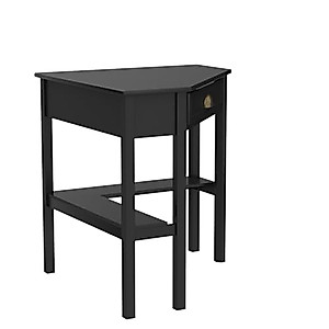 Yaheetech Wood Triangle Computer Desk Corner Table with Large Drawer & Storage Shelves, 90 Degrees Writing Desk Laptop PC Table for Home Office, Study Workstation for Small Space, Black