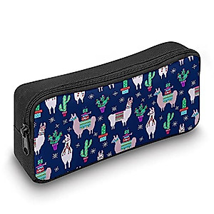 Llama with Cactus Pattern Pencil Case Makeup Bag Big Capacity Pouch Organizer for Office College