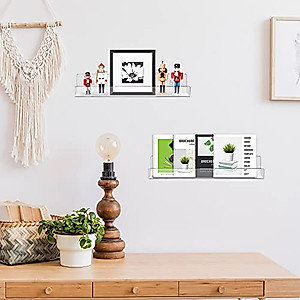 Blulu 14 Inch Acrylic Floating Shelf Wall Mounted Invisible Acrylic Shelf Ledge Kids Floating Bookshelf for Living Room Office Bedroom Bathroom Kitchen Decoration Space Save (Clear, 8 Packs)