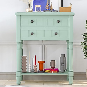 Venera Console Tables for Entryway - Solid Wood Antique Blue 26” Narrow Console Table for Entryway - Console Table with Storage & Three Drawers - Environmental-Friendly Entrance Tables for Front Door