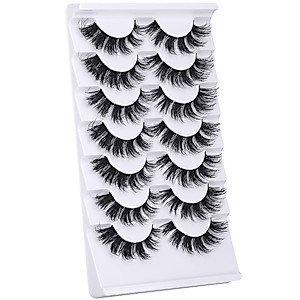 JIMIRE Cluster Lashes DIY Individuals Cat Eye Wispy False Eyelashes Soft D Curly Russian Strip Lashes Look Like Eyelash Extensions 15MM Volume 6D Fluffy Lashes 7 Pairs Pack