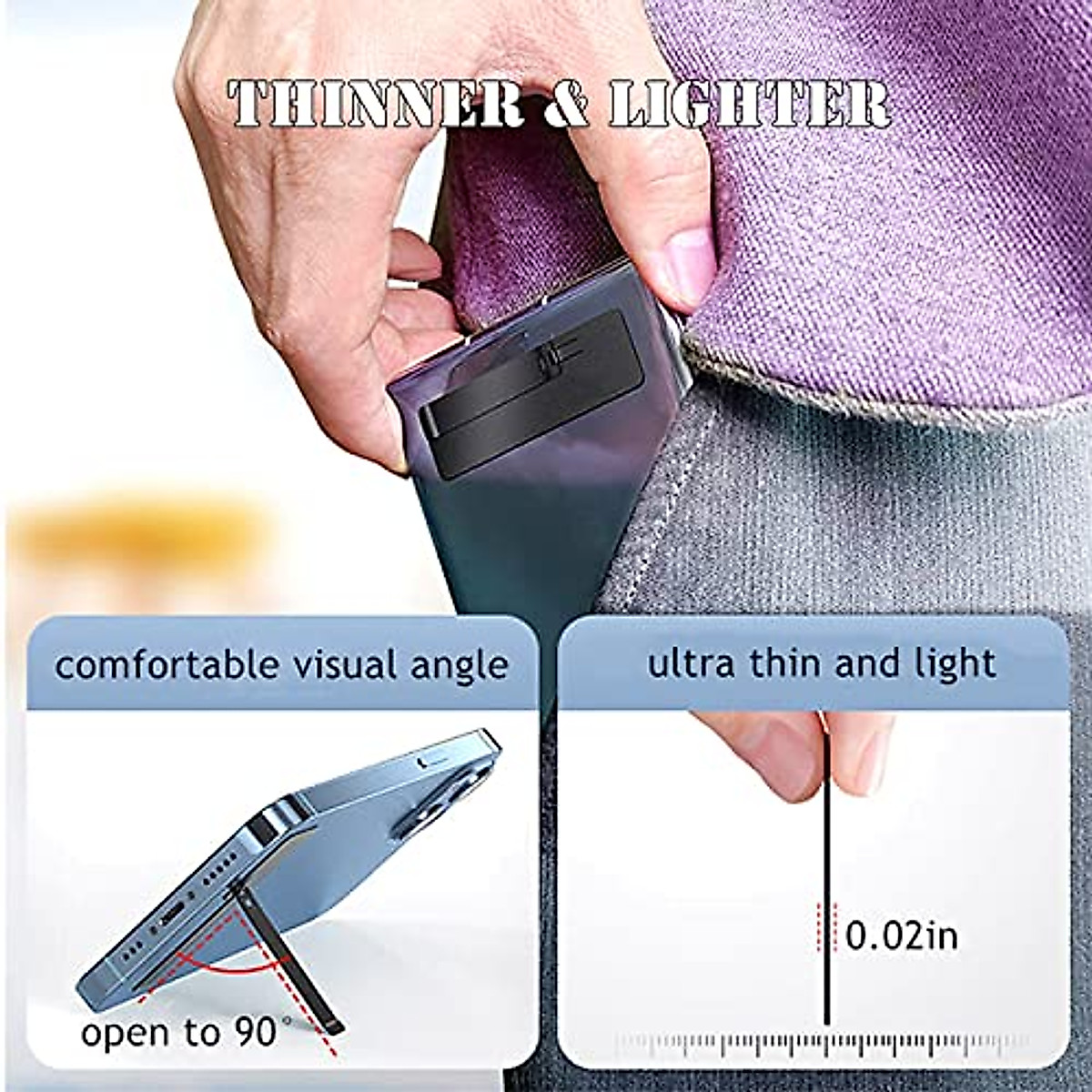 2-Pack Thin Phone Kickstand, Foldable and Portable, Black